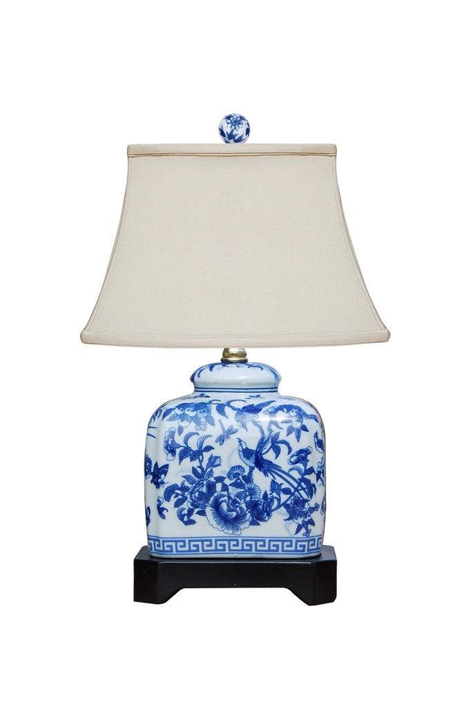 Blue and White Accent Lamp w/ Wood Base – Wildflowers