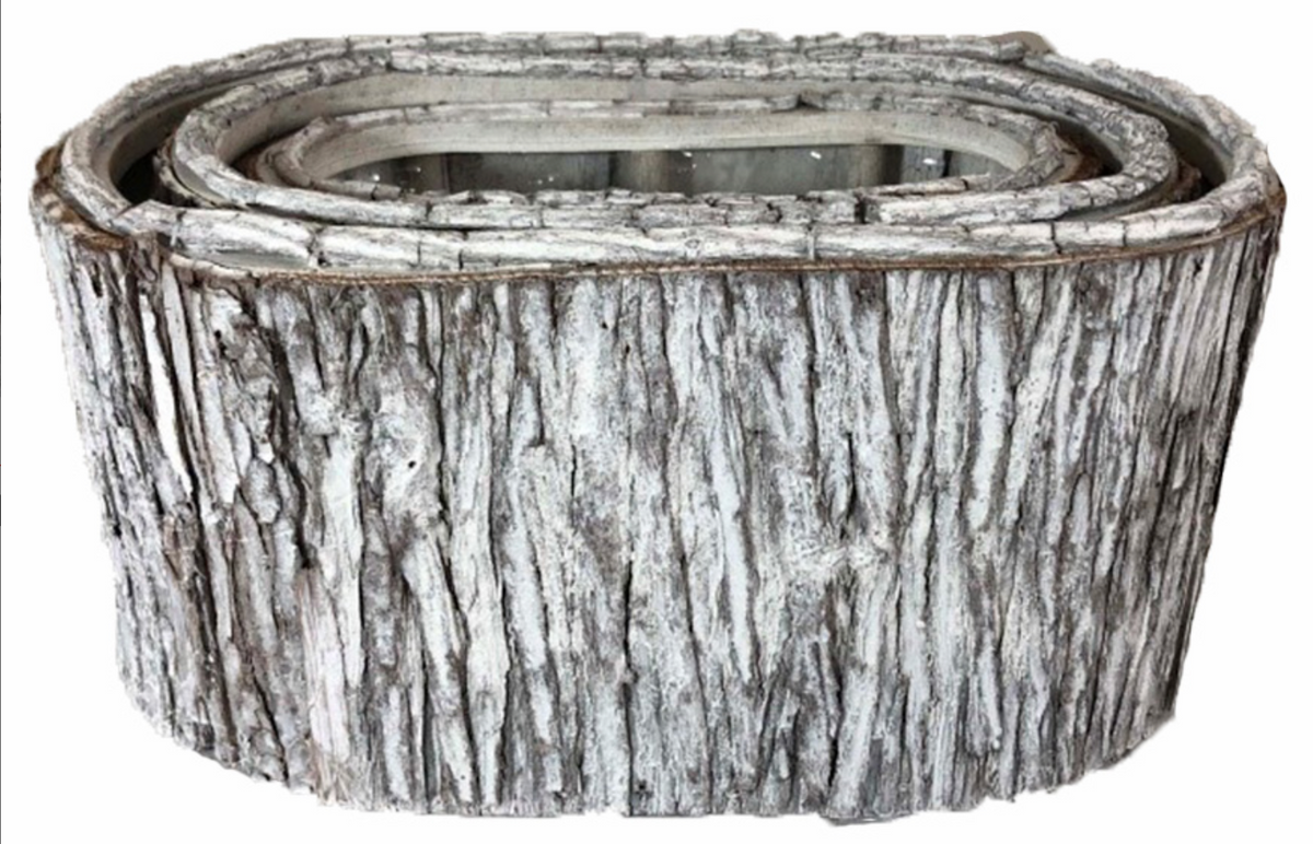 White Oval Tree Bark Container – Wildflowers